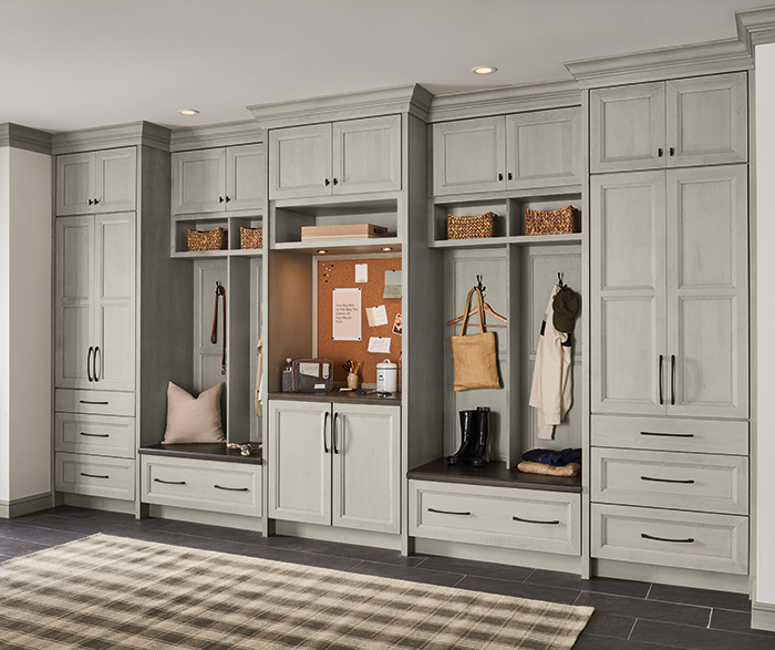 Transitional Mudroom Cabinets in Dunes Weathered Finish - MasterBrand