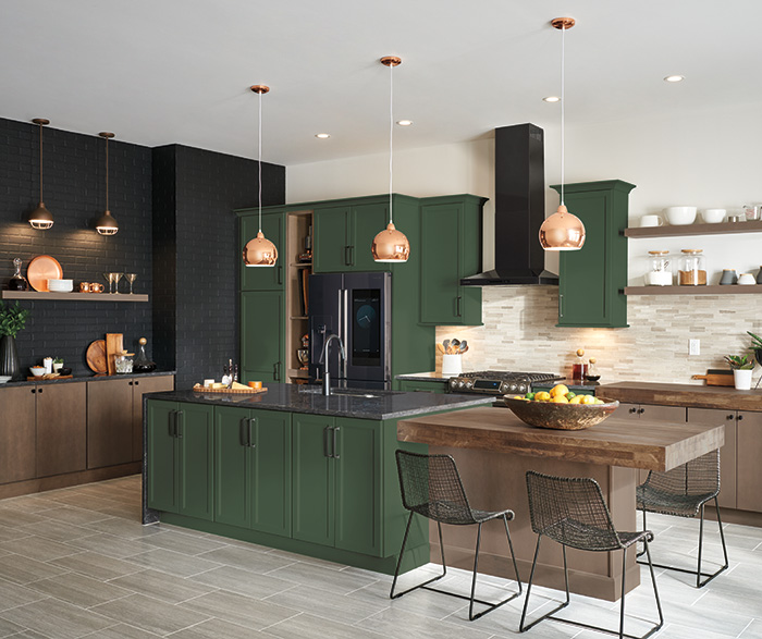 Contemporary Kitchen Painted FoxHall Green and Cherry Seal - MasterBrand