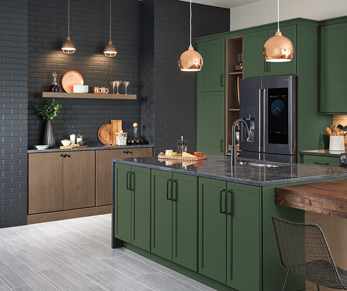 Contemporary Kitchen Painted FoxHall Green and Cherry Seal - MasterBrand