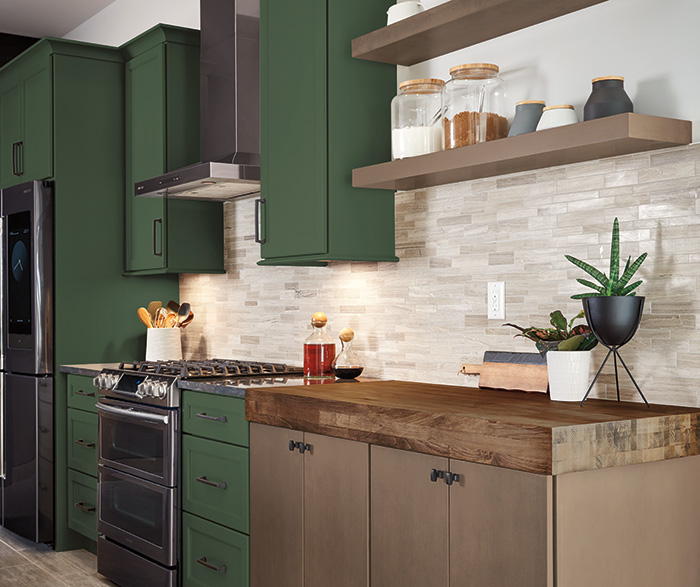 Contemporary Kitchen Painted FoxHall Green and Cherry Seal - MasterBrand