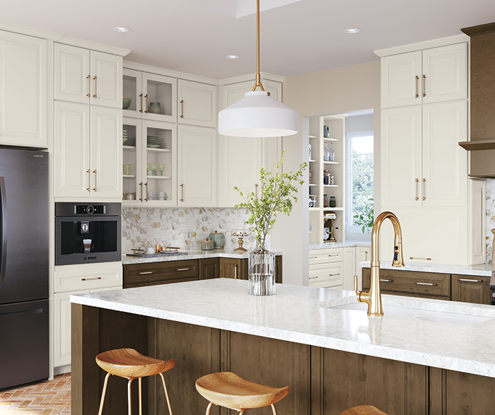 Classic Medium Stain and Off-White Kitchen Cabinets - MasterBrand