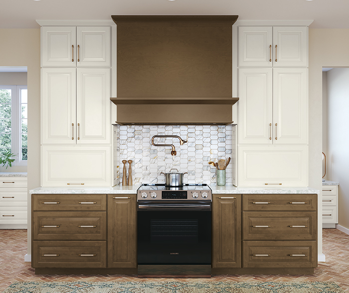 Classic Medium Stain and Off-White Kitchen Cabinets - MasterBrand