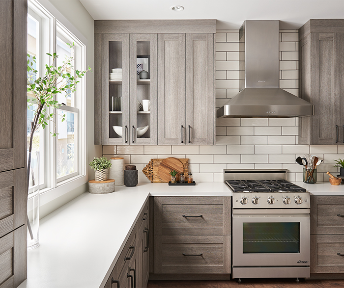 Kitchen with White Cabinets and Mocha Island - MasterBrand