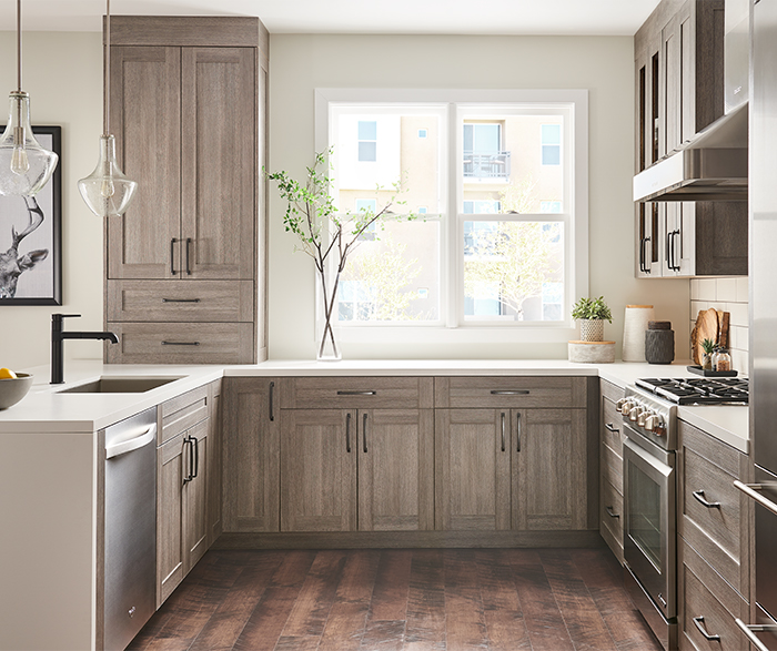 Kitchen with White Cabinets and Mocha Island - MasterBrand