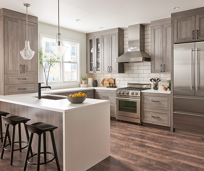 Kitchen with White Cabinets and Mocha Island - MasterBrand